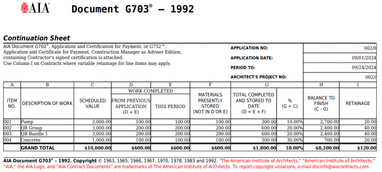 Schedule of Values (AIA G703) | Accurate Billing & Tracking